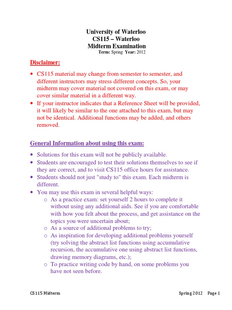 CS-115 Midterm | PDF | String (Computer Science) | Test (Assessment)