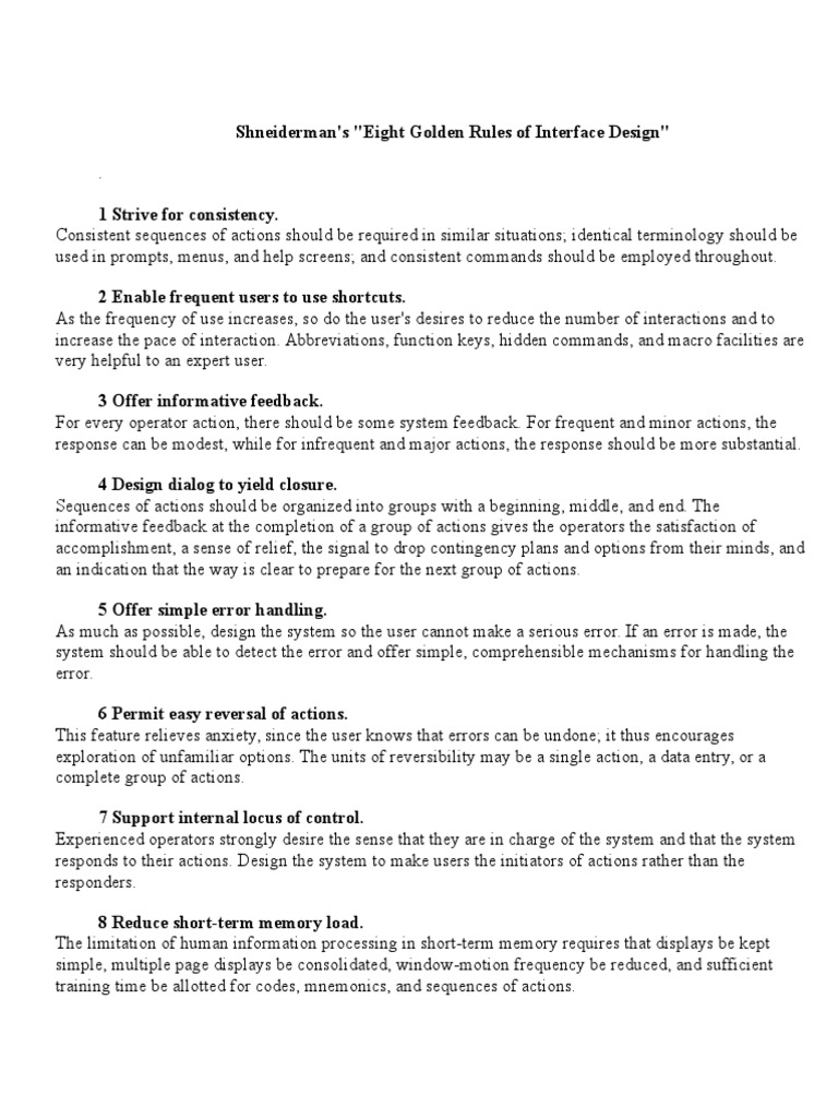 Shneiderman's 8 Golden Rules of Design | PDF
