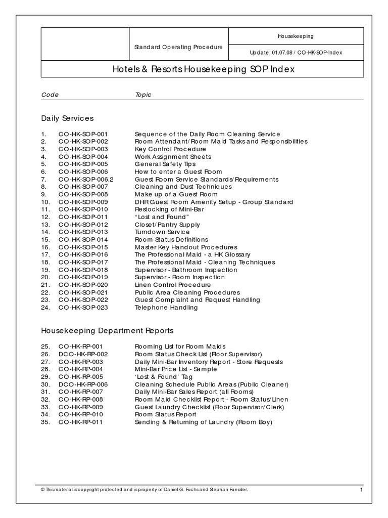 SOP - Housekeeping PDF | PDF