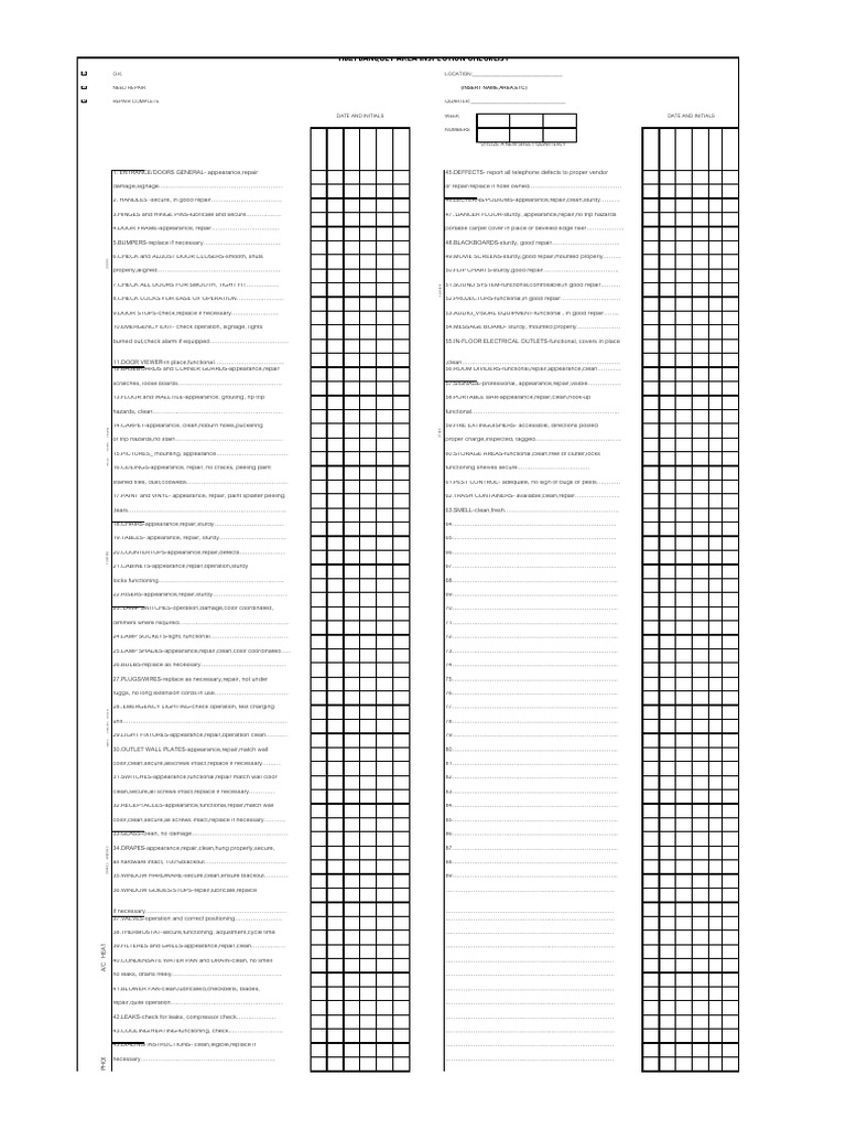 Hotel Banquet Area Inspection Checklist: (Insert Name, Area, Etc ...