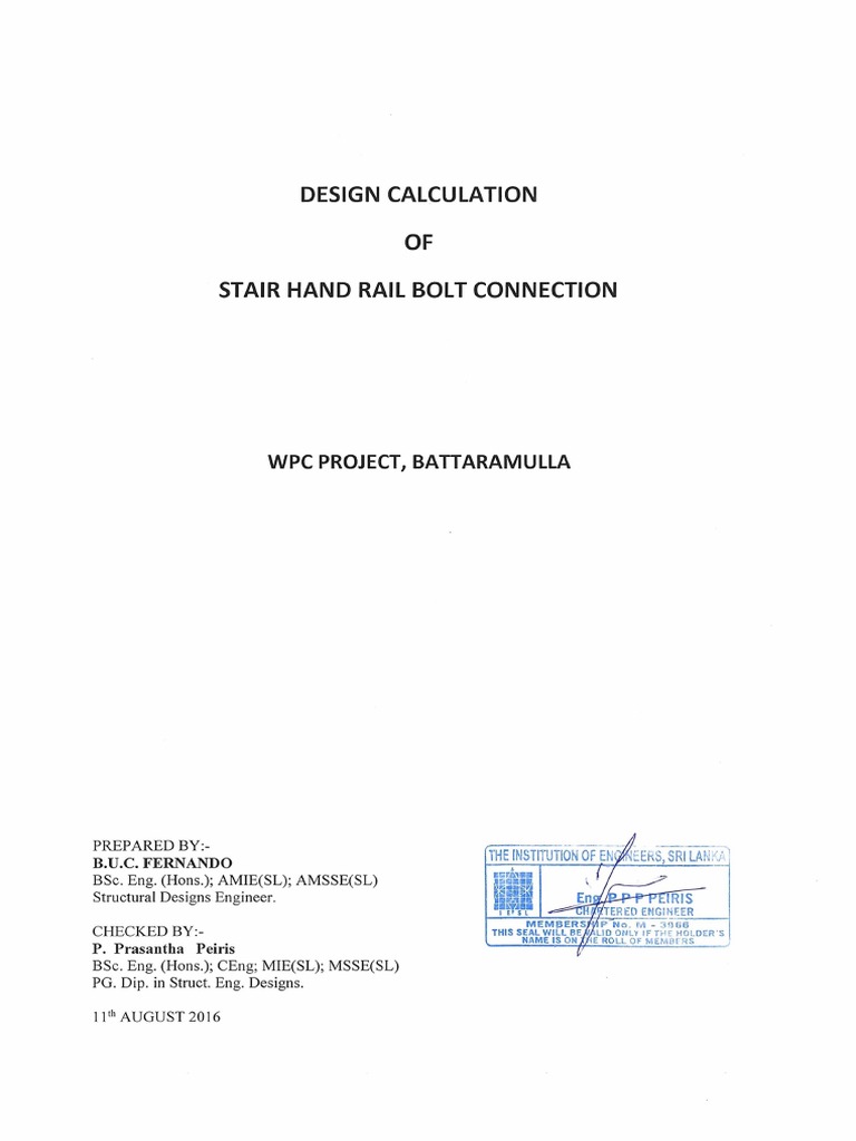 Stair Hand Rail Connection Design Calculation-WPC | PDF
