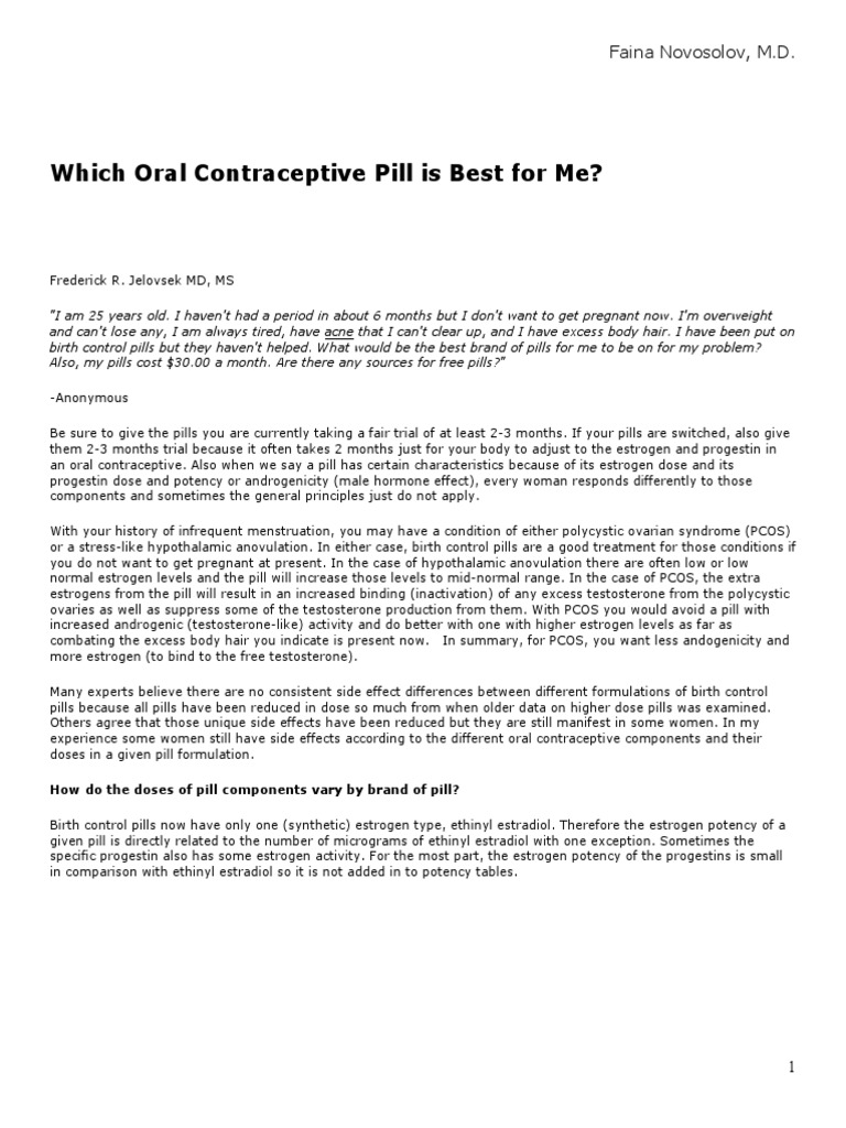 Which OCP Is Best Handout | PDF | Combined Oral Contraceptive Pill ...