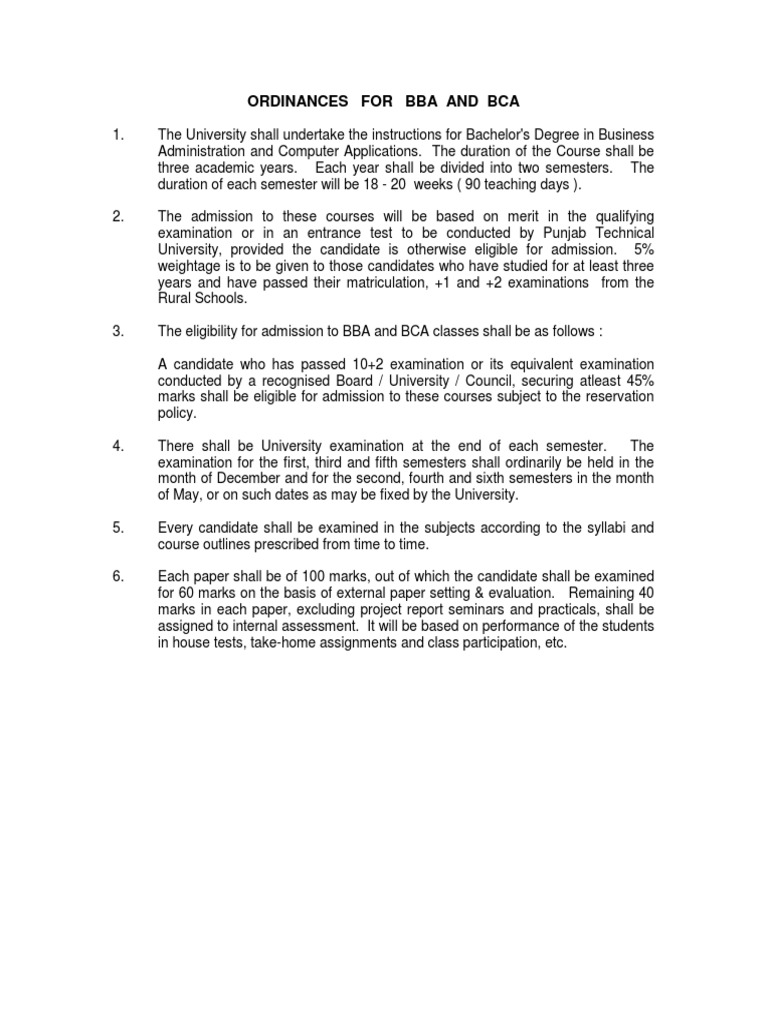 BB A Regulation 2001 | PDF | University And College Admission ...