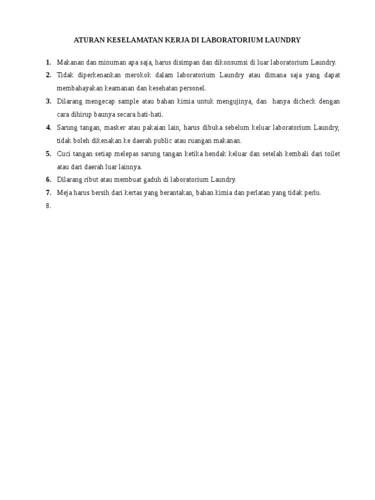 Aturan Keselamatan Kerja Di Laboratorium Laundry | PDF