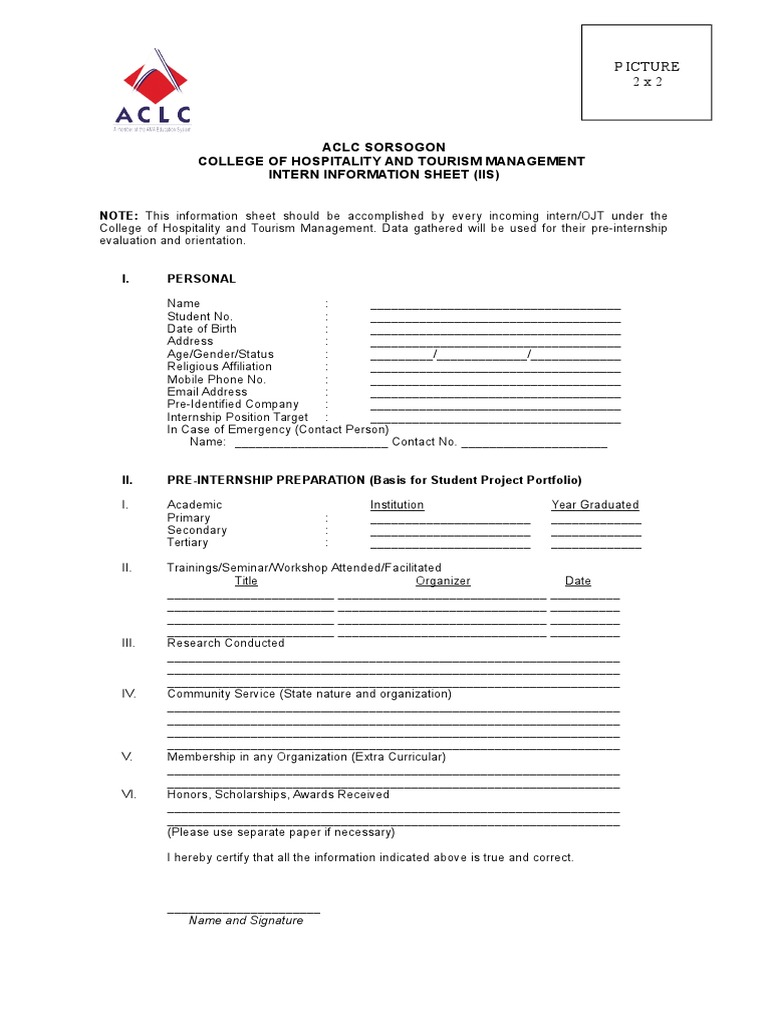 Intern Information Sheet | PDF