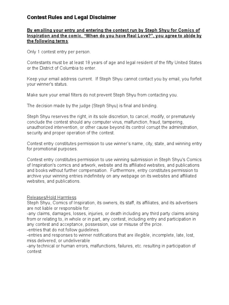 Contest Rules Legal Disclaimer | PDF