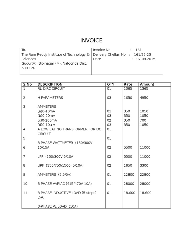 Invoice: S.No Description QTY Rate Amount | PDF