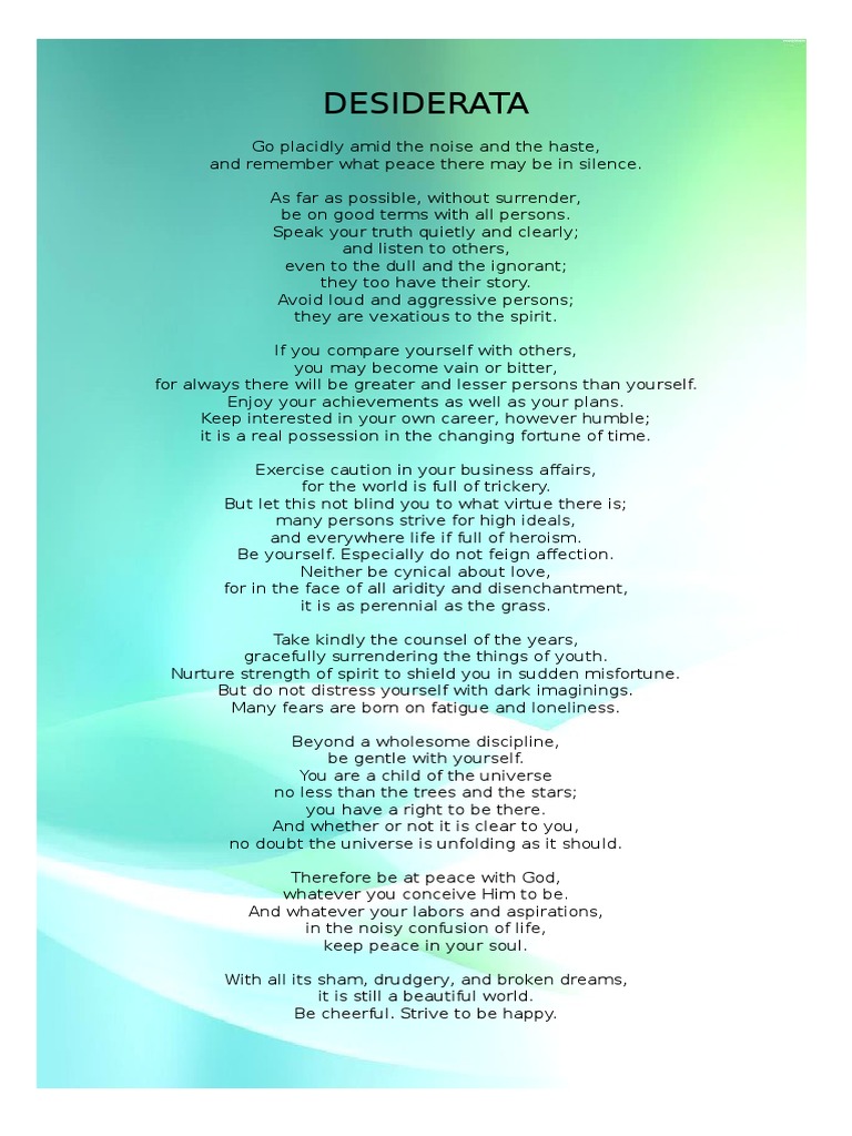 Desiderata: A Guide to Peace and Happiness | PDF