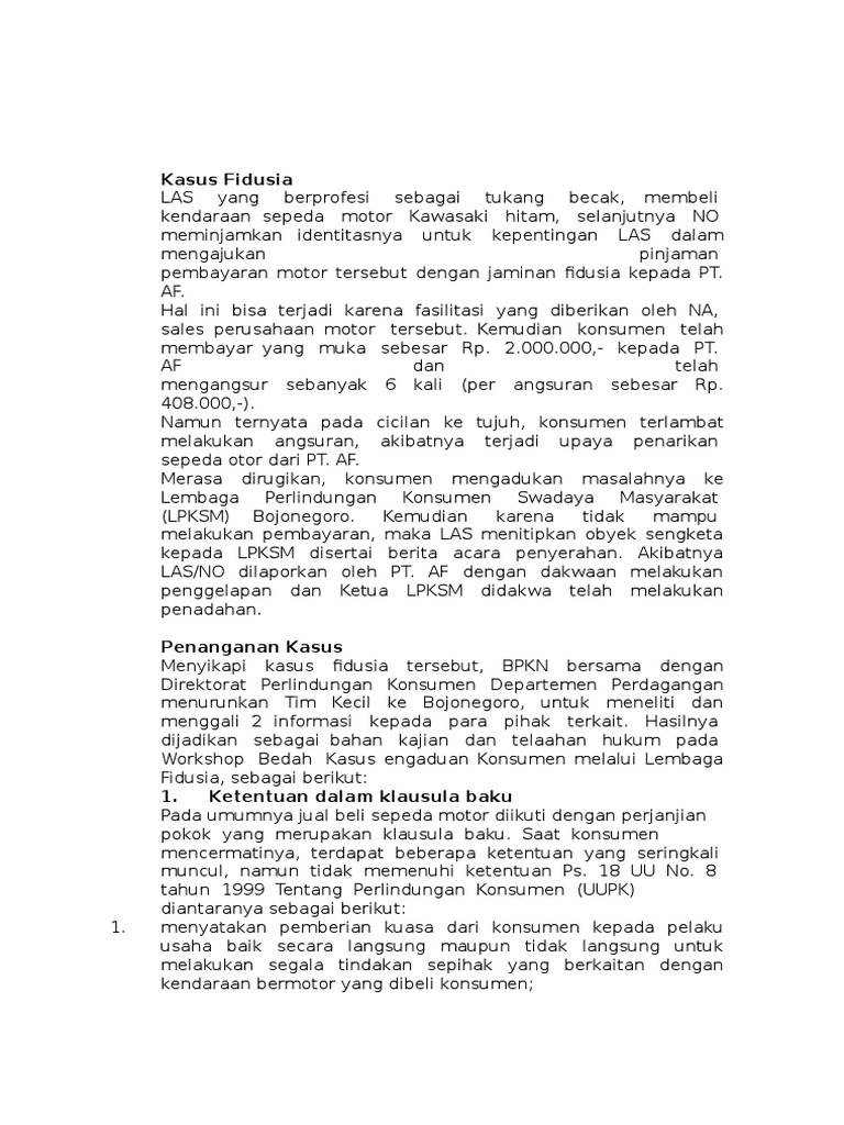 Contoh Kasus Fidusia 3 | PDF