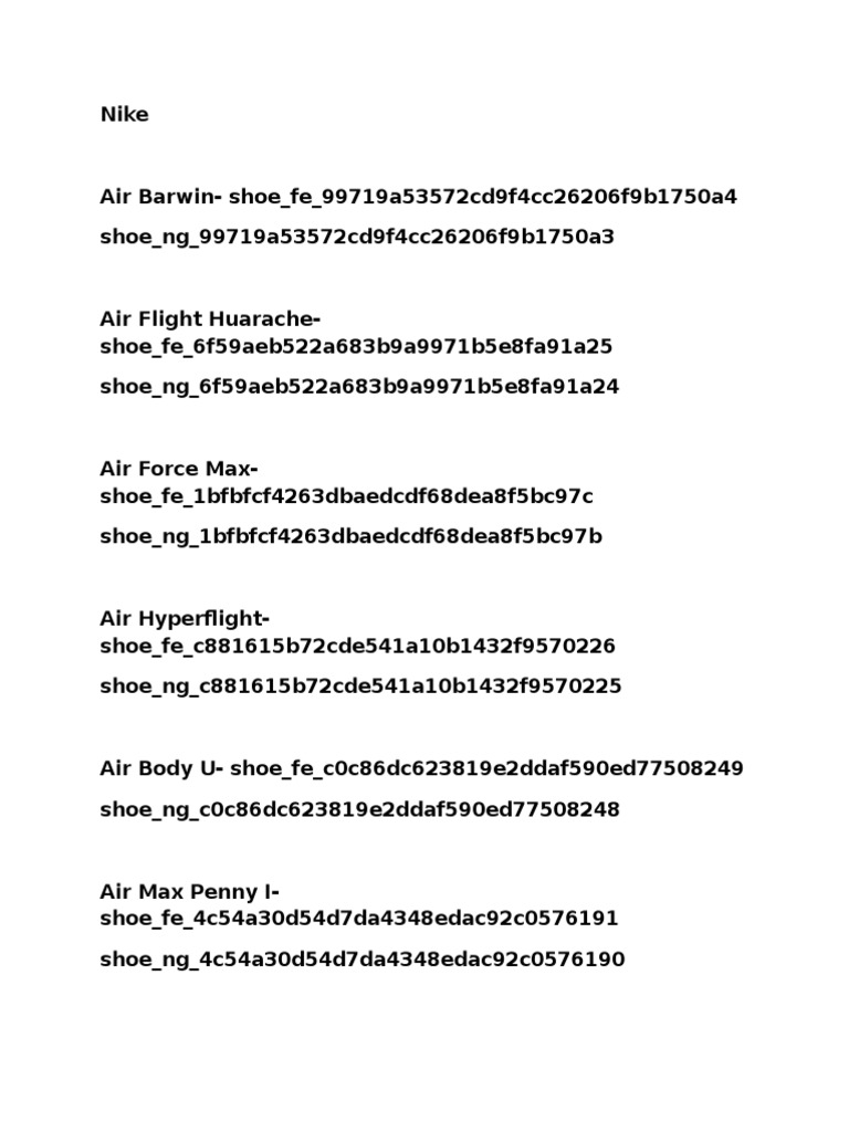 Shoe Id List | PDF | Shoe | Sports Equipment