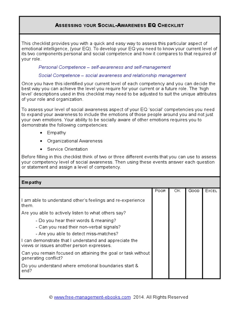 Fme Social Awareness Checklist | PDF | Emotional Intelligence | Empathy