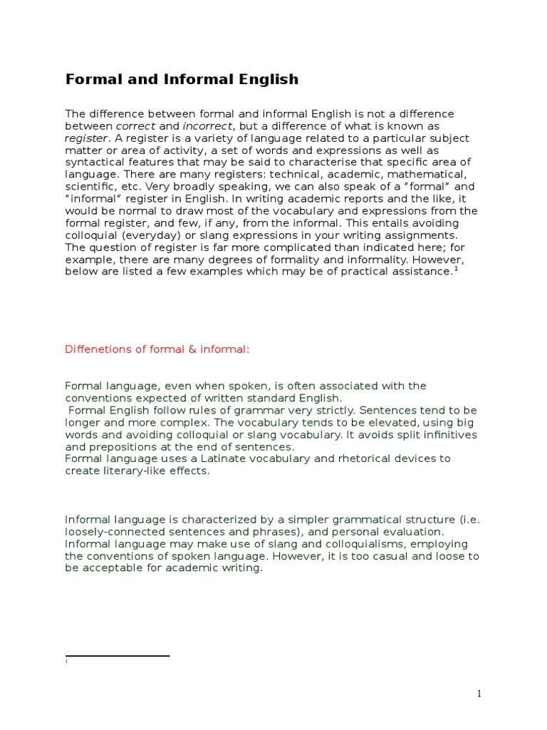 Understanding Formal vs Informal English | PDF | English Language | Slang
