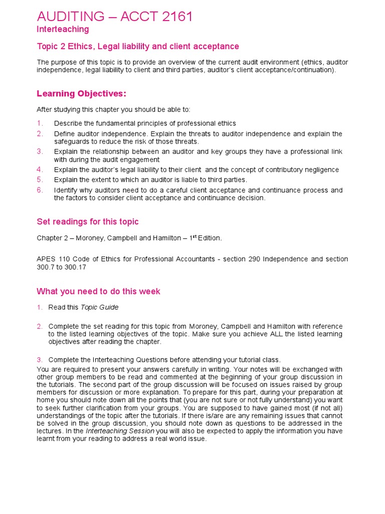ACCT 2161 Interteaching Topic 2 Suggested Solution | PDF | Audit ...