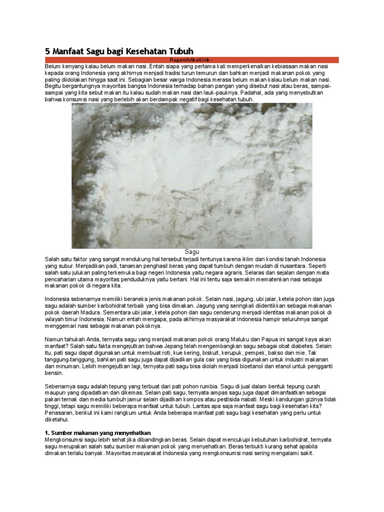 5 Manfaat Sagu Bagi Kesehatan Tubuh | PDF | Kesehatan Holistik