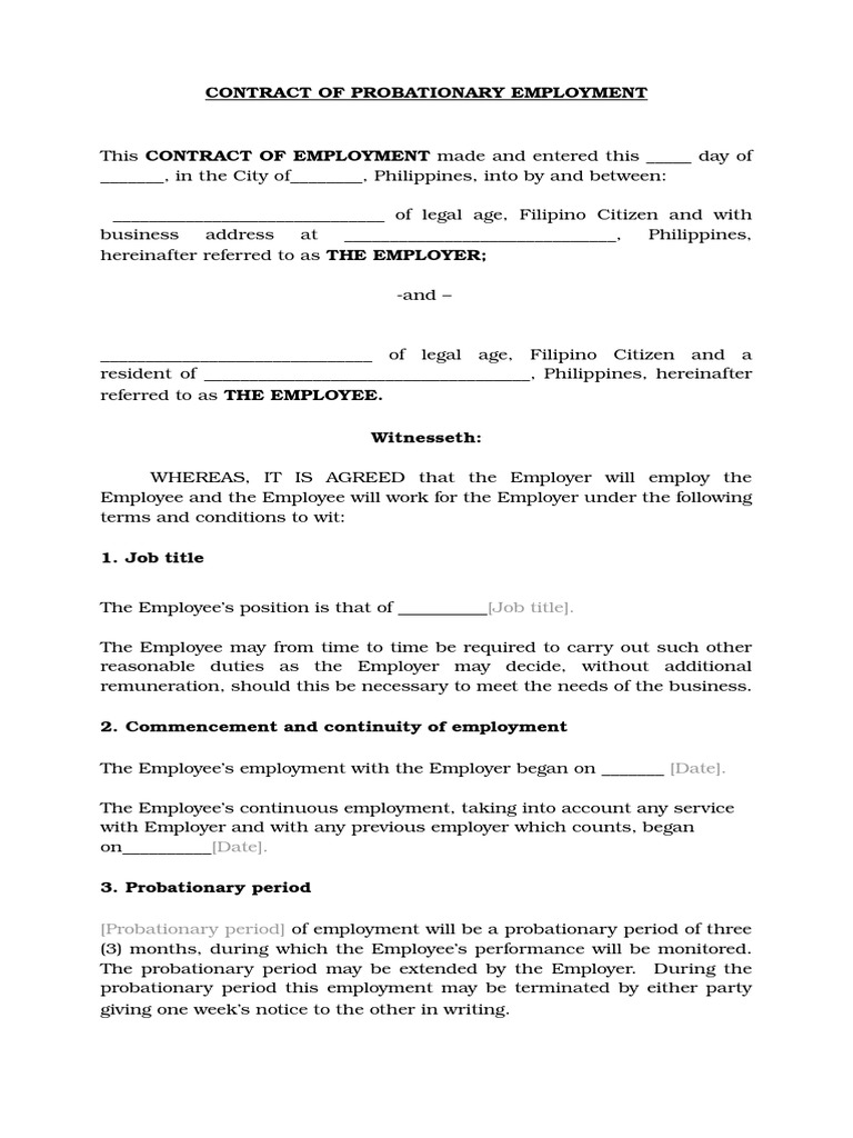 Contract of Probationary Employment | Overtime | Employment