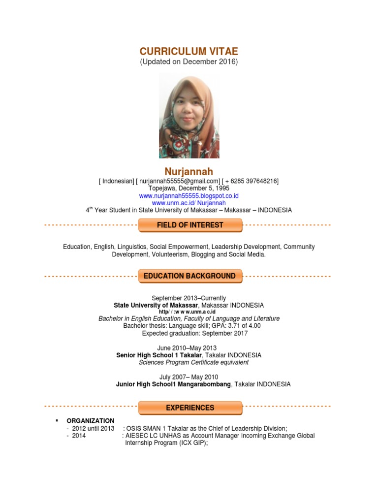 CV Nurjannah | PDF | Indonesia | Academia