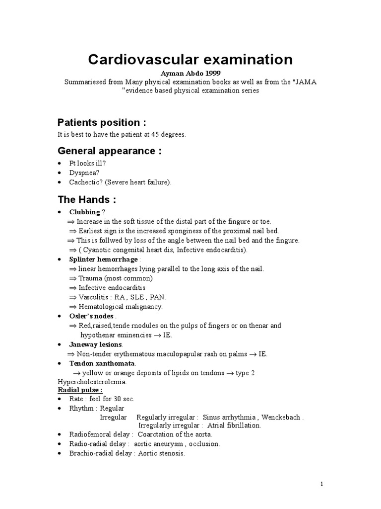 Cardiovascular Examination | PDF | Heart | Blood Pressure