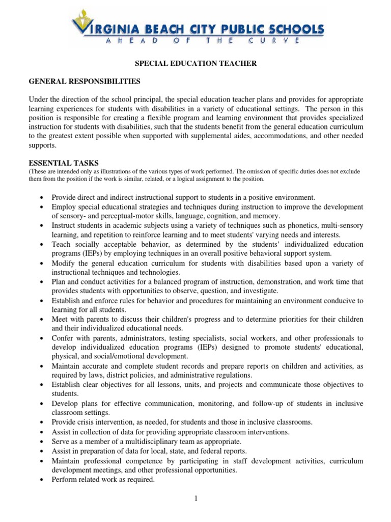 Special Education Teacher | PDF | Special Education | Individualized ...
