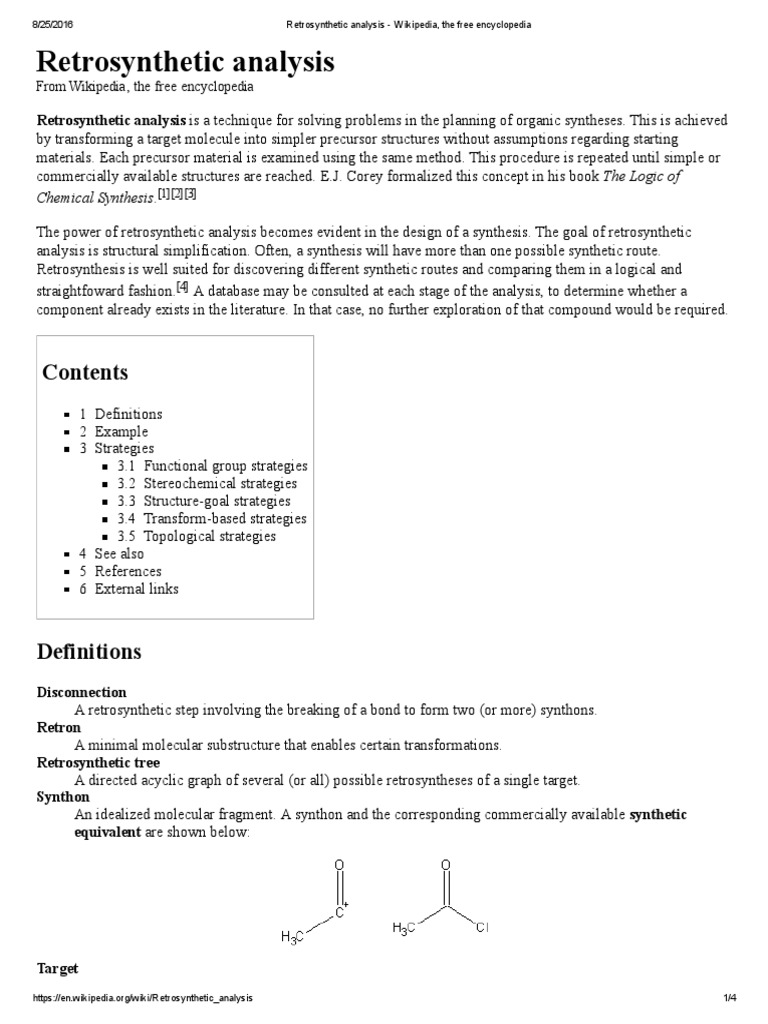 Retrosynthetic Analysis - Wikipedia, The Free Encyclopedia | PDF ...