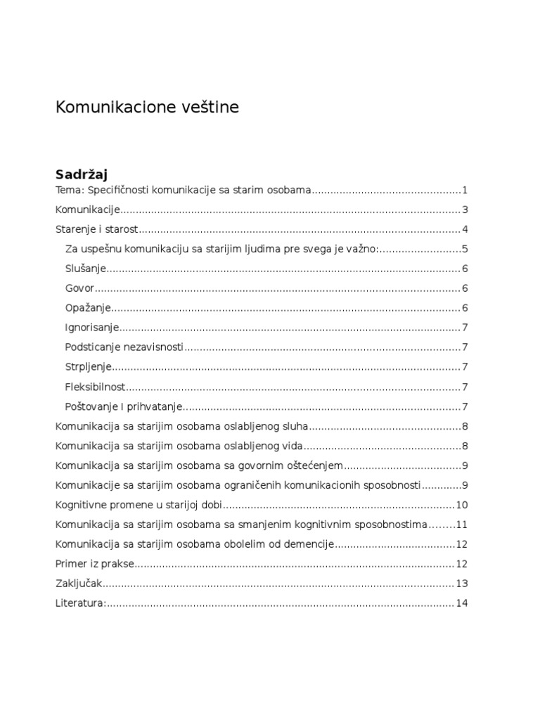Komunikacije Sa Starim Osobama | PDF