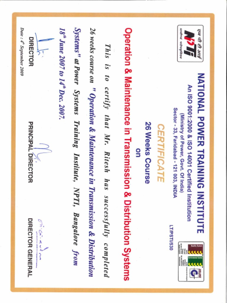 NPTI Certificate | PDF