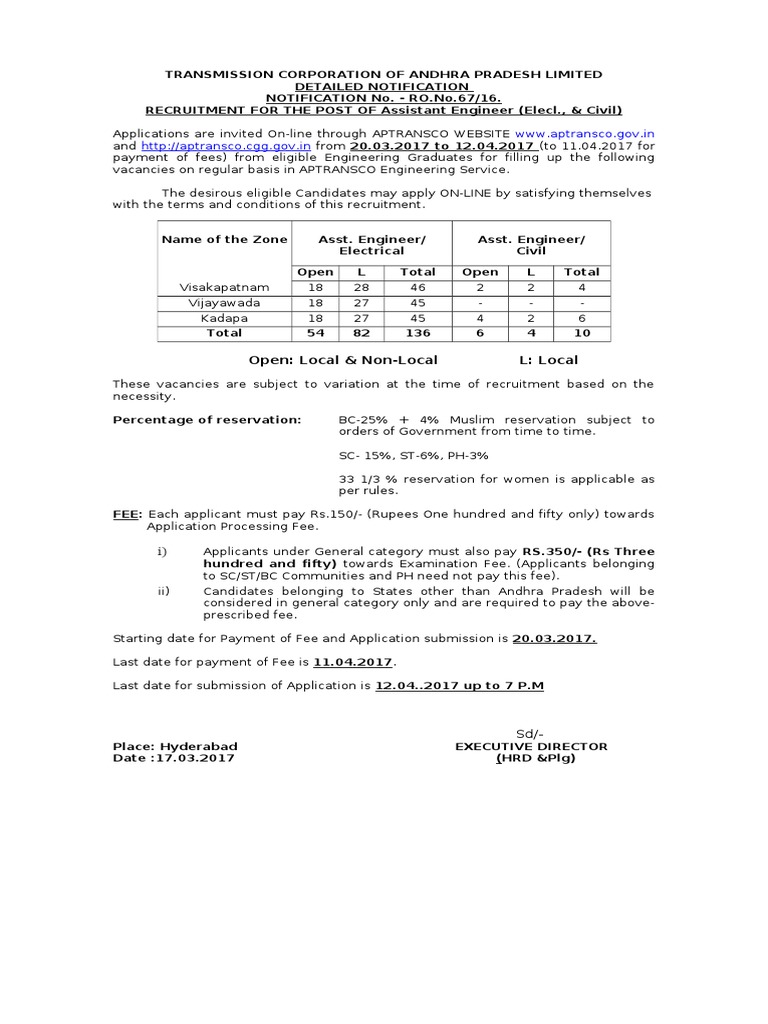 Notification APTRANSCO Asst Engineer Posts | PDF | Beam (Structure) | Image Scanner