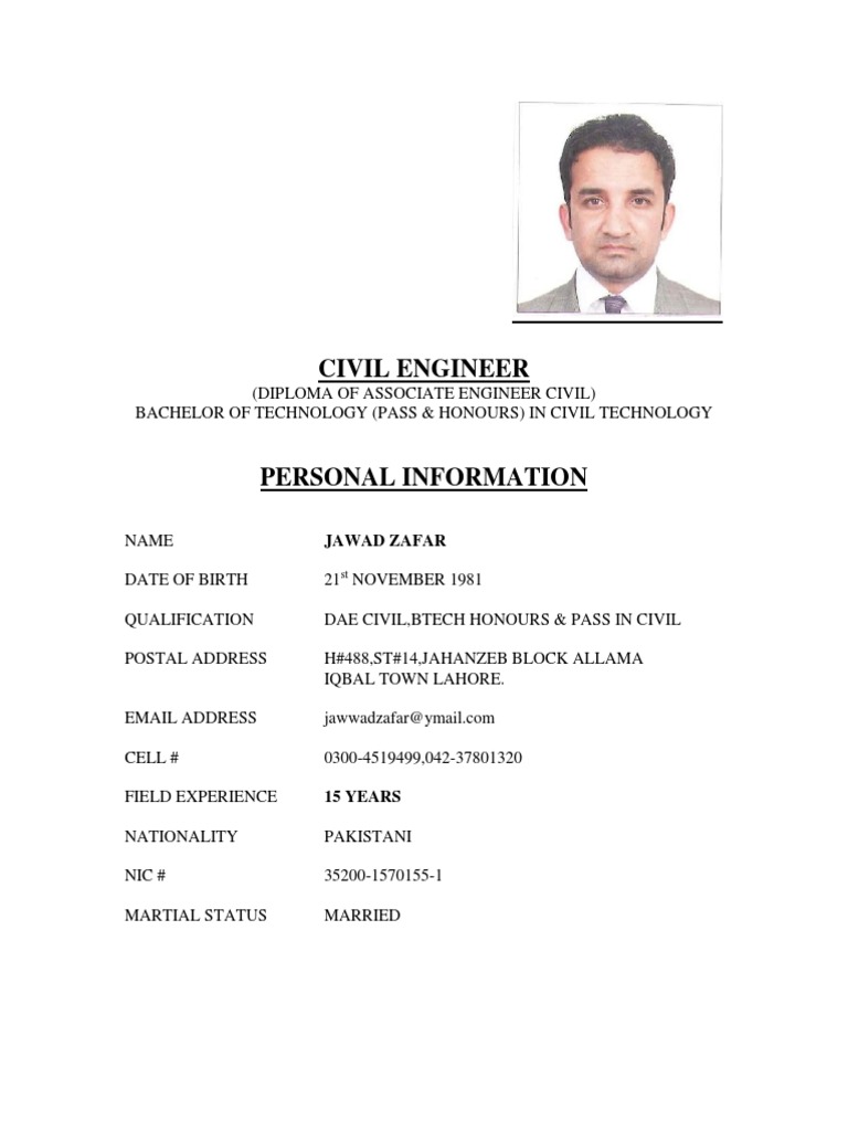 Jawad Zafar CV | PDF | Lahore | Islamabad