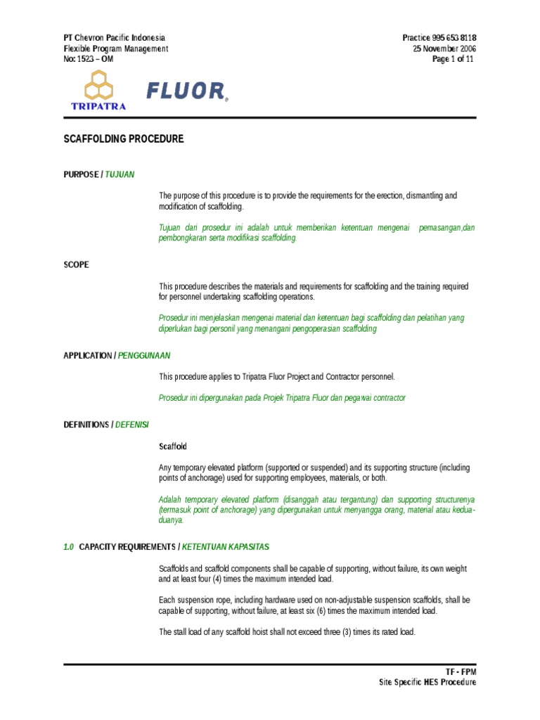 Scaffolding Procedure and Guidelines | PDF | Scaffolding | Construction ...