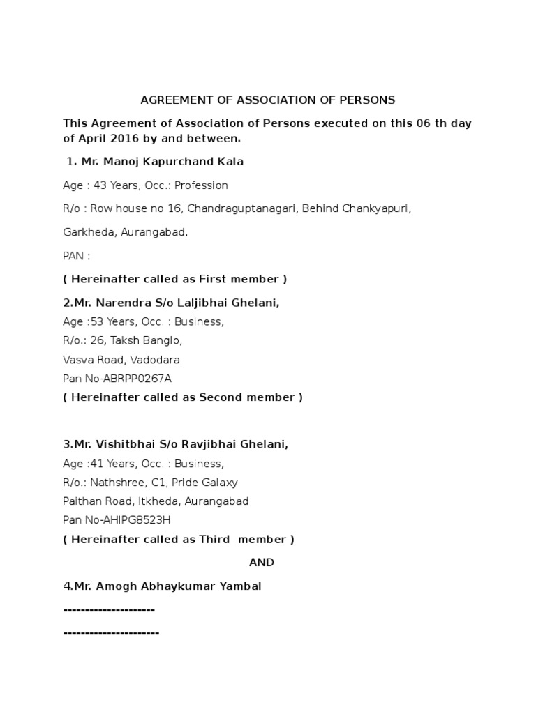 Agreement of Association of Persons | PDF | Banks | Interest