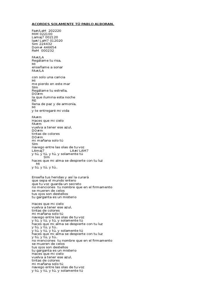 Acordes Solamente Tú Pablo Alboran | PDF