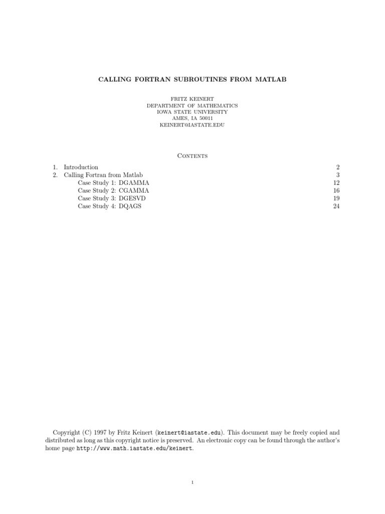 Calling Fortran Subroutines From Matlab Pdf