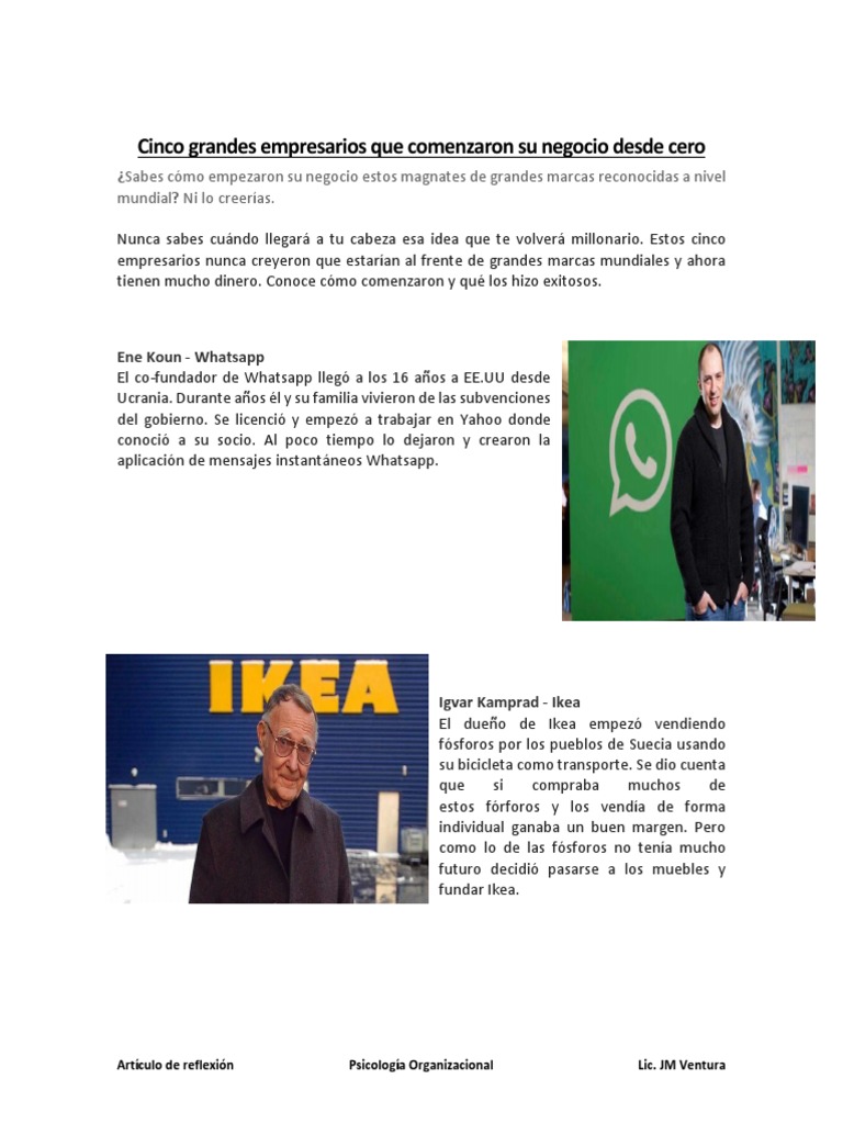 Cinco Grandes Empresarios Que Comenzaron Su Negocio Desde Cero | PDF ...
