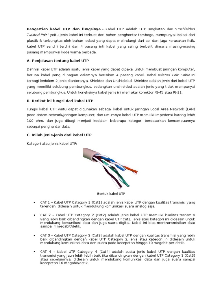 Pengertian Kabel UTP Dan Fungsinya | PDF