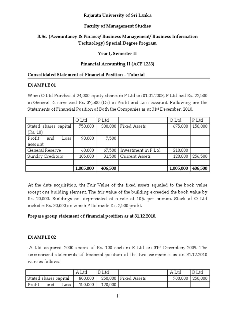 Consolidation Tutorial | PDF | Balance Sheet | Goodwill (Accounting)