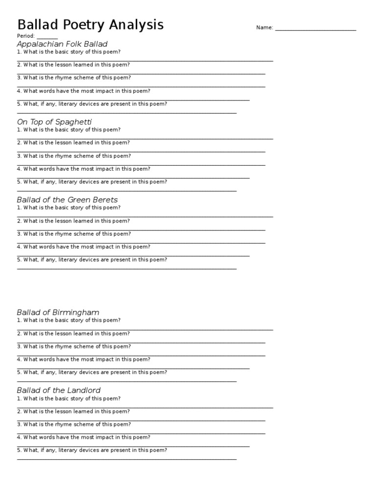 Ballad Poetry Analysis Guide | PDF | Ballad | Rhyme
