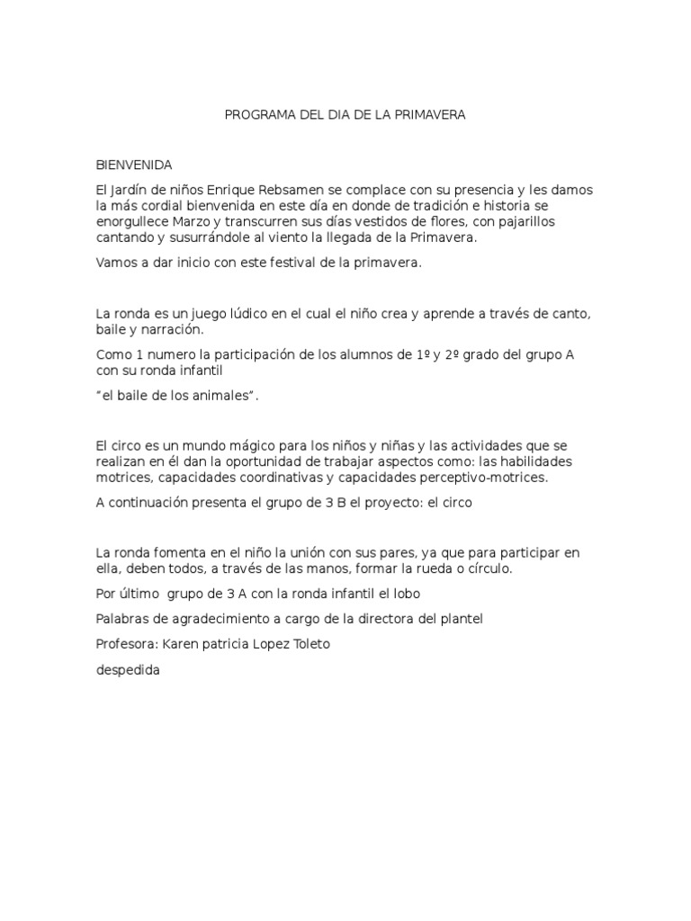 Programa Del Dia de La Primavera | PDF