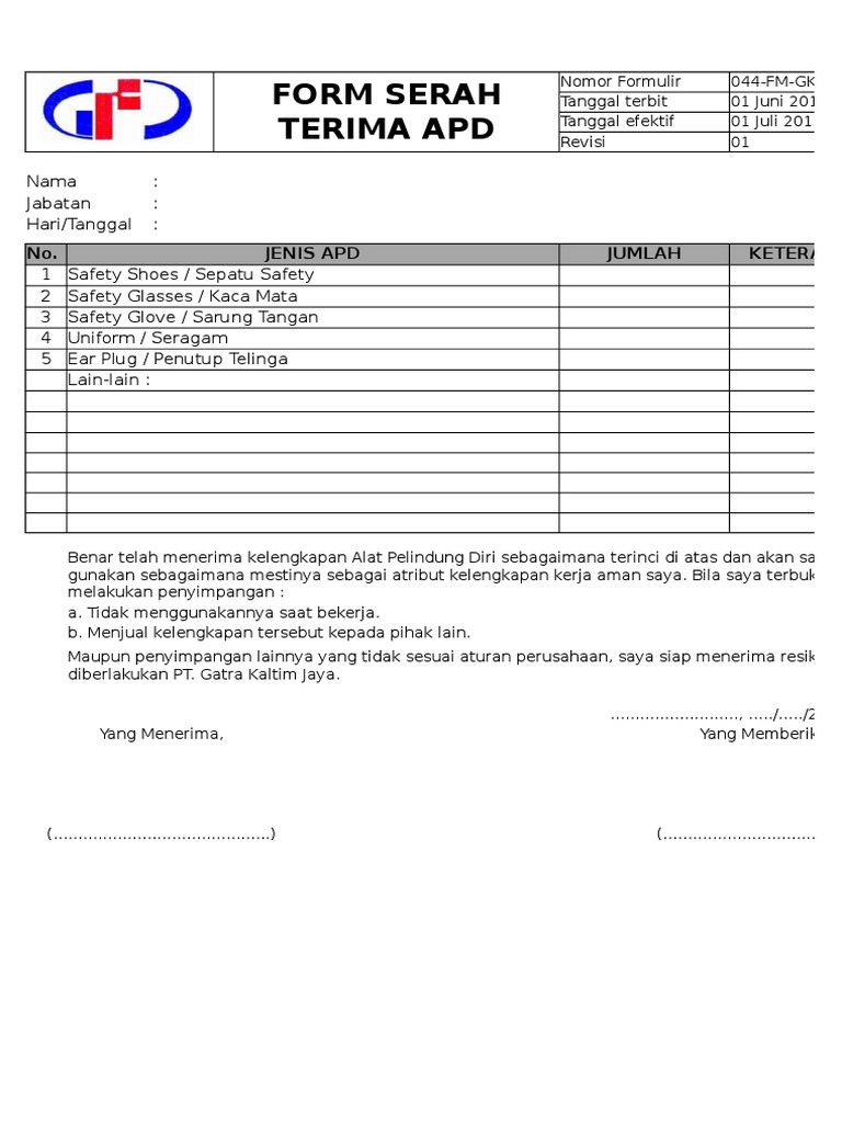 044. Form Serah Terima APD