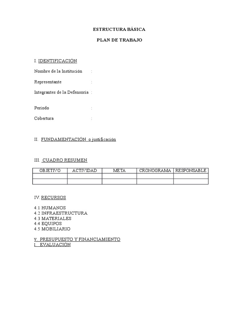 Estructura Plan de Trabajo | PDF Estructura Plan de Trabajo | PDF