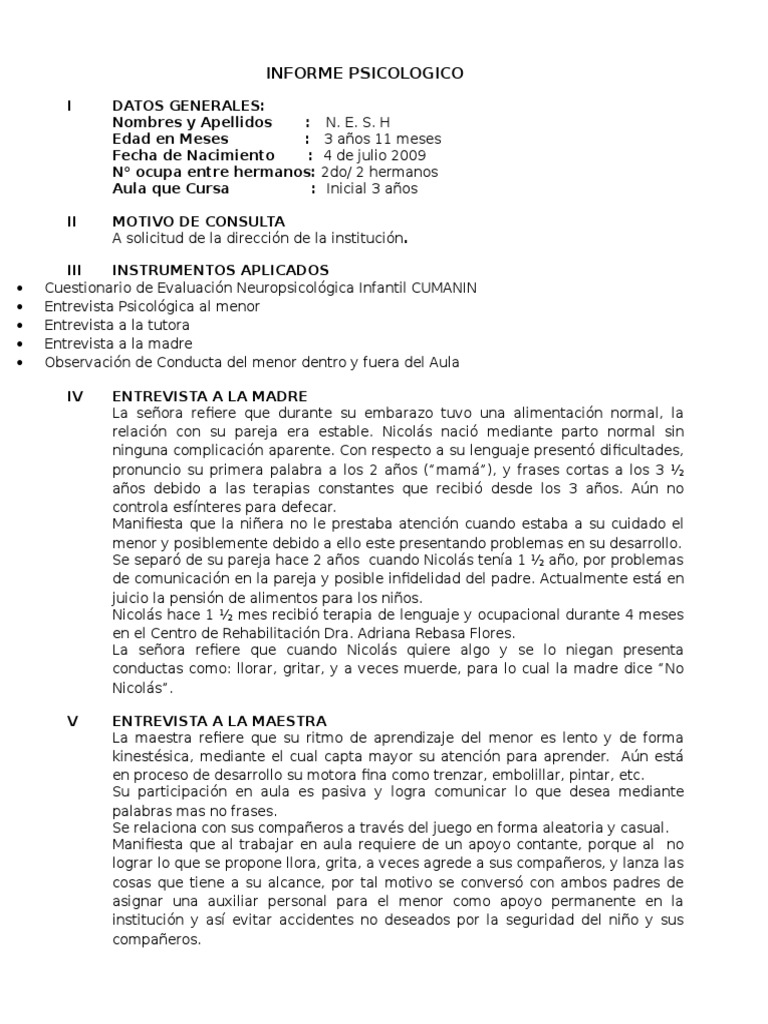 Modelo Informe Psicologico | PDF | Atención | Aprendizaje