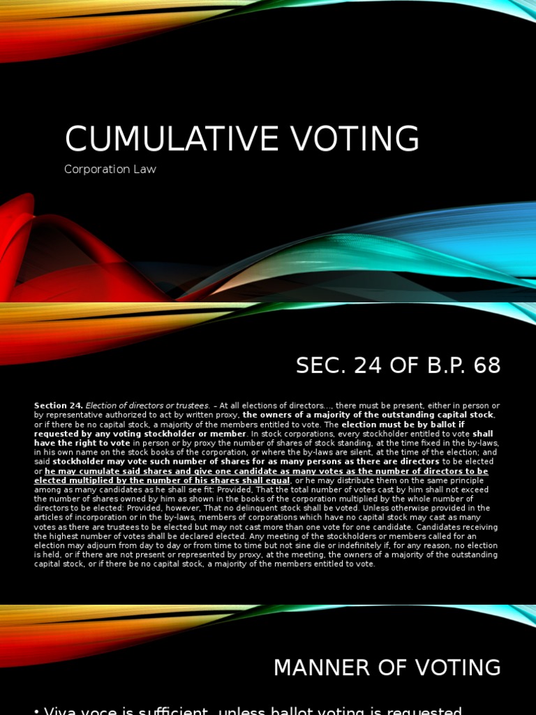 Cumulative Voting Presentation | PDF | Board Of Directors | Proxy Voting