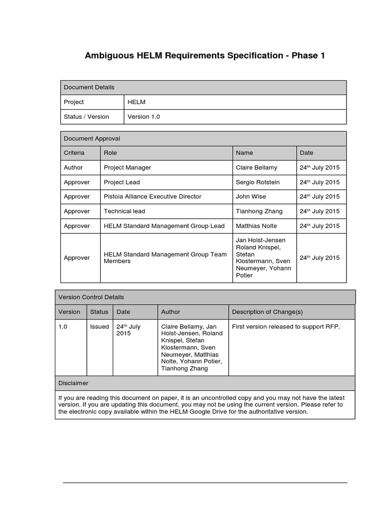 Ambiguous HELM Requirements Specification V1 | PDF | Application Programming Interface ...