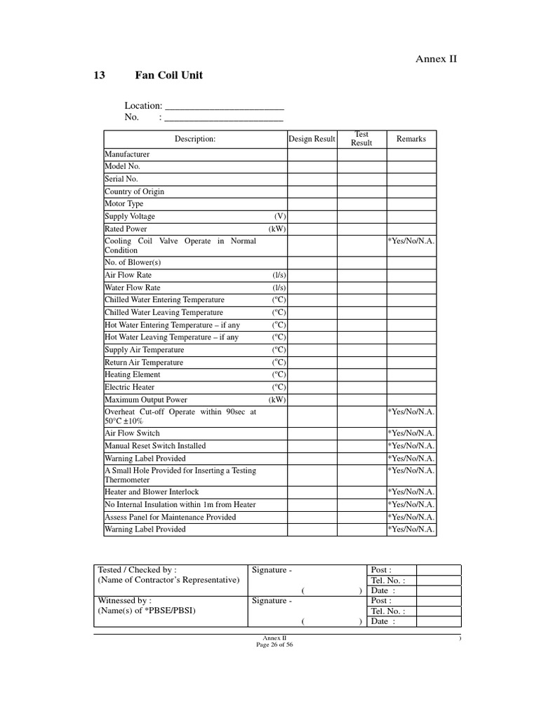 Fan Coil Unit Testing Checklist | PDF