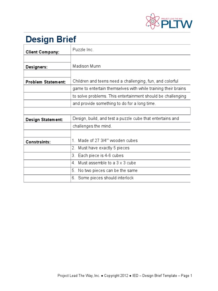 Puzzle Cube Design Brief | PDF