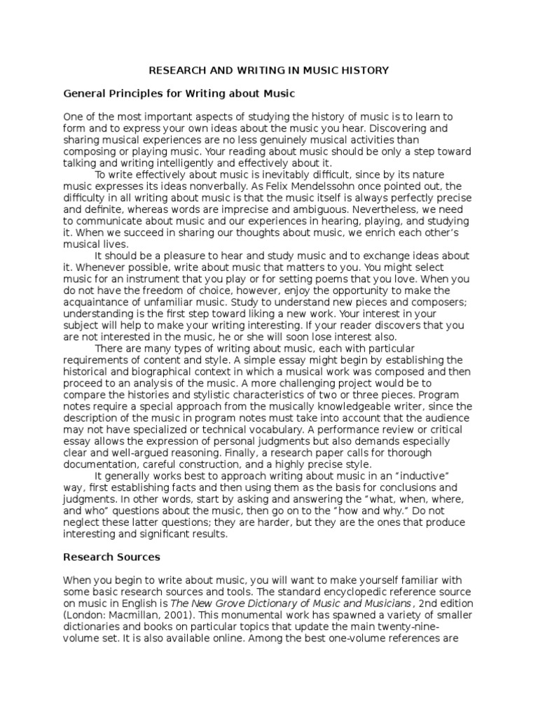 Res Writing Music History | PDF | Harmony | Essays