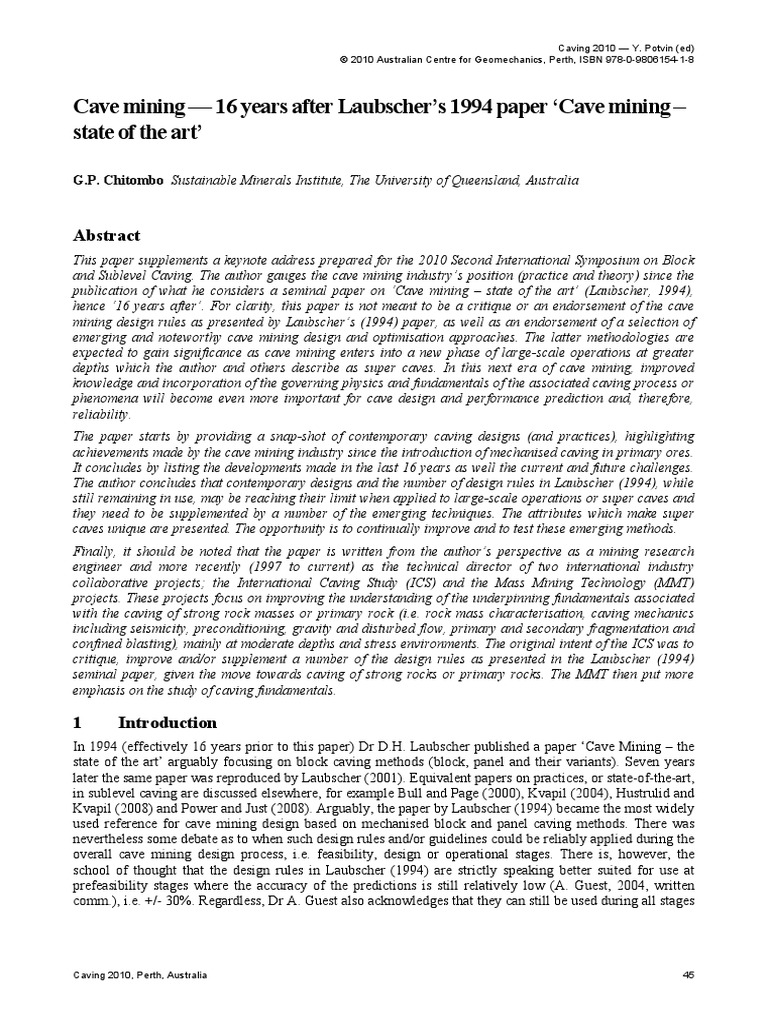 Laubscher 1994 | PDF | Mining | Prediction