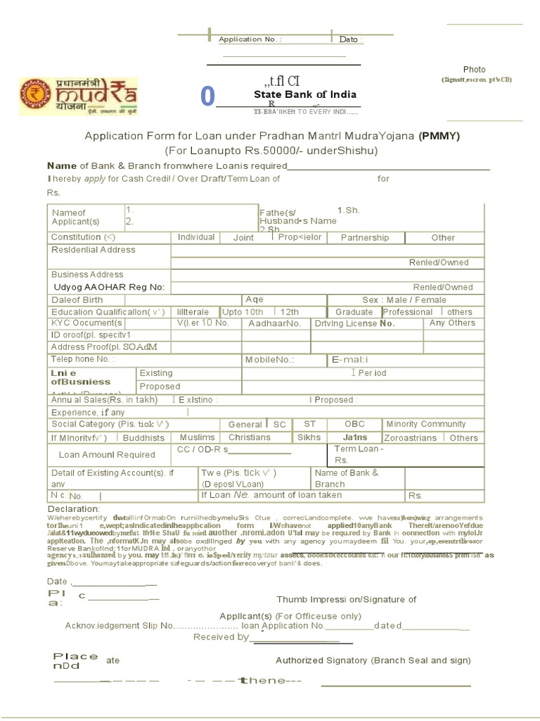 Sbi Sme Mudra Application Forms PDF Identity Document Banking