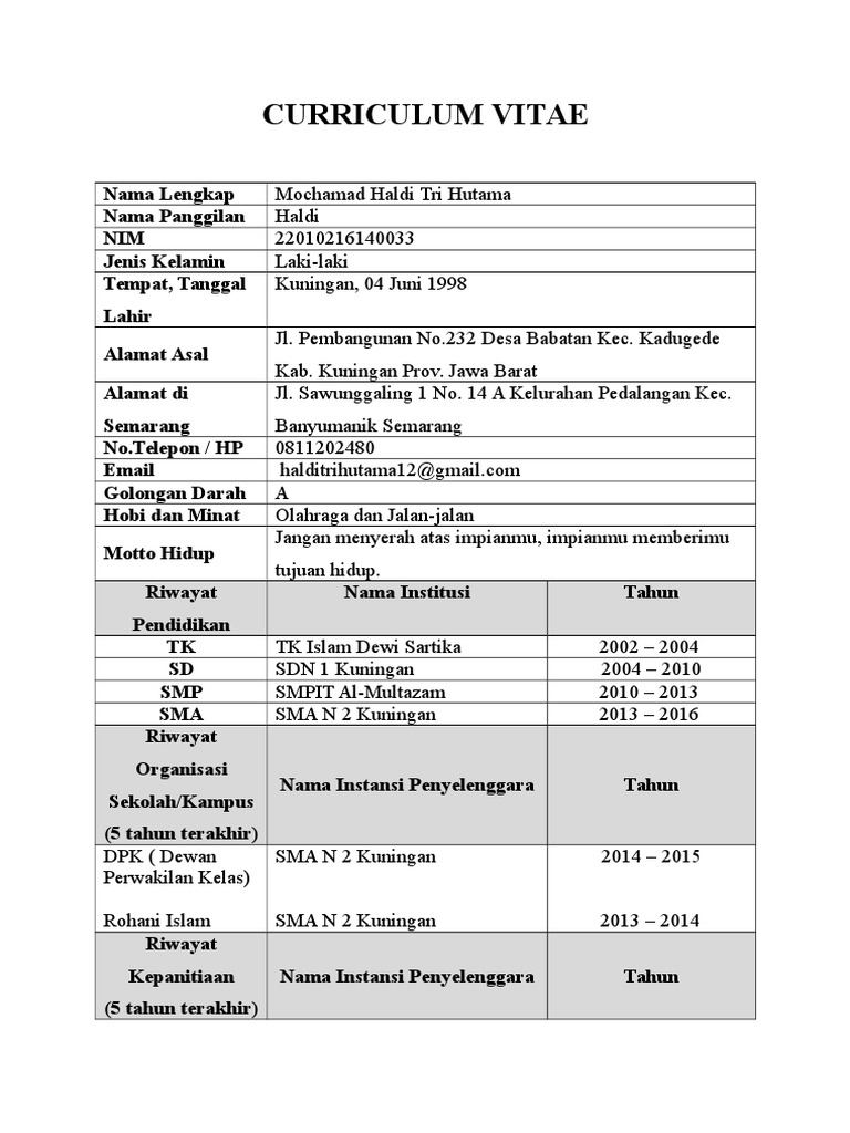 b2 - CV - Mochamad Haldi Tri Hutama | PDF | Karier & Perkembangan ...