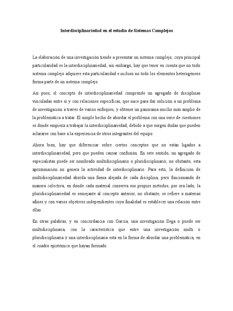 Interdisciplinariedad en El Estudio de Sistemas Complejos | PDF | Filosofía