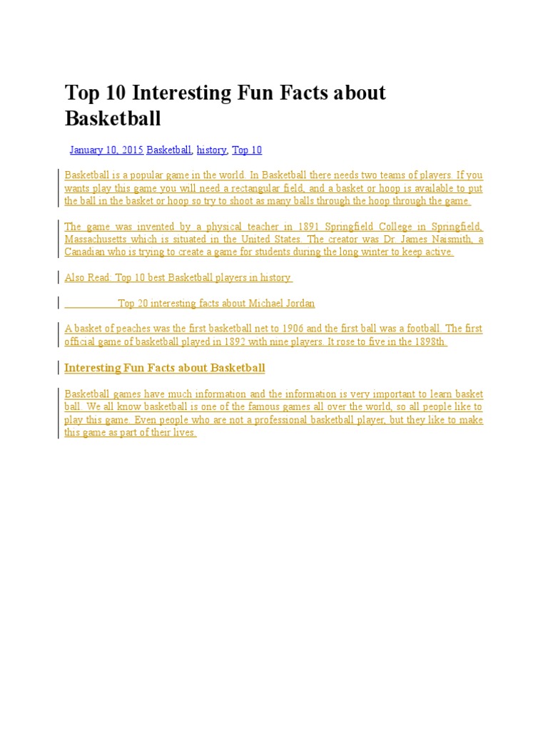 Top 10 Interesting Fun Facts About Basketball | PDF | Physical ...