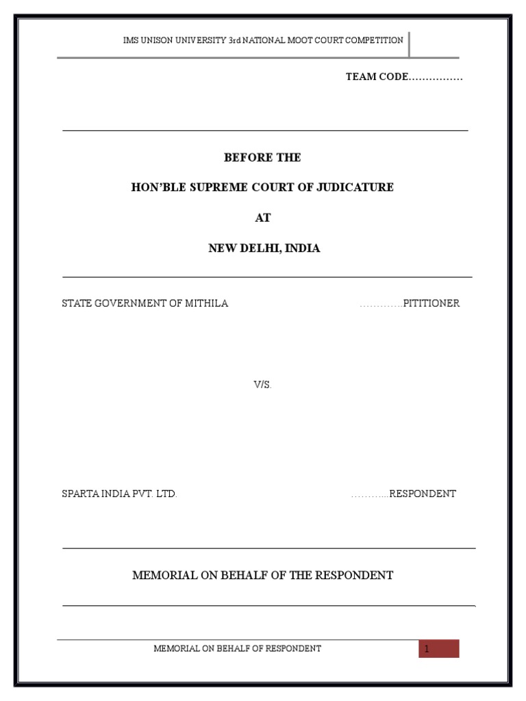 Memorial Respondent | PDF | Legal Personality | Royal Assent